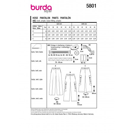 Patron Burda 5801 - Pantalon large à poches cargo