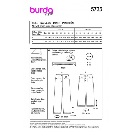 Burda 5735 - Pantalon évasé en deux longueurs
