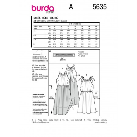 Patron Burda 5635 - Robe légère à encolure large