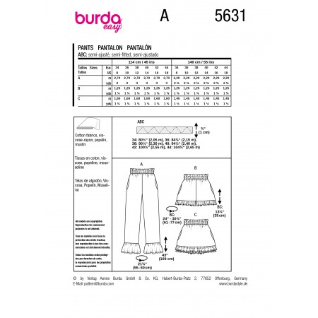 Patron Burda B5631 - Pantalon et short à volants