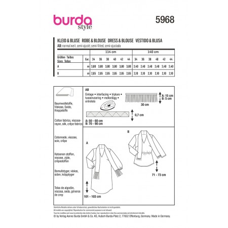 Patron Burda 5968 - Robe / Blouse col châle