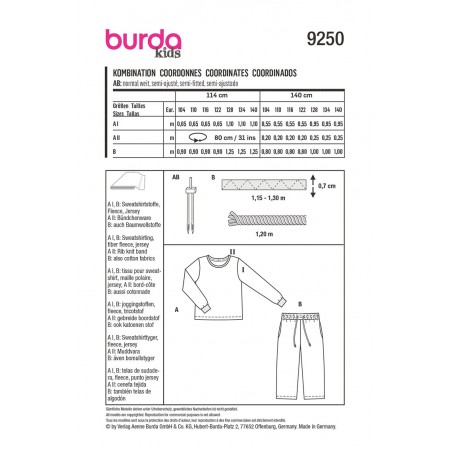 Patron Burda 9250 - Pyjama unisexe