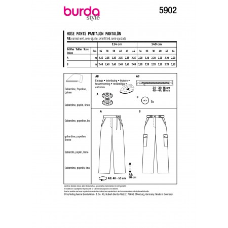 Patron Burda 5902 - Pantalon droit ou cargo