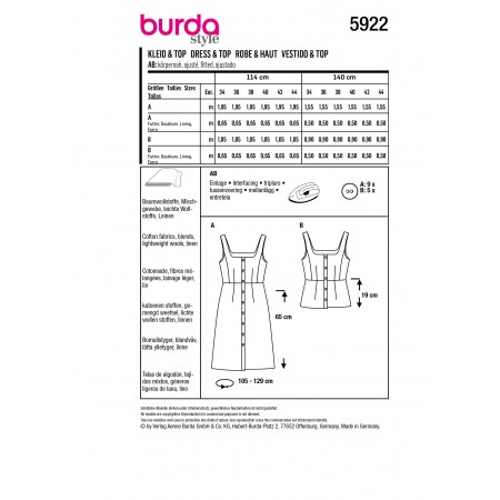 Patron Burda 5922 - Robe, top boutonné devant