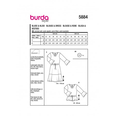 Burda 5884 - Blouse ou robe à col plissé